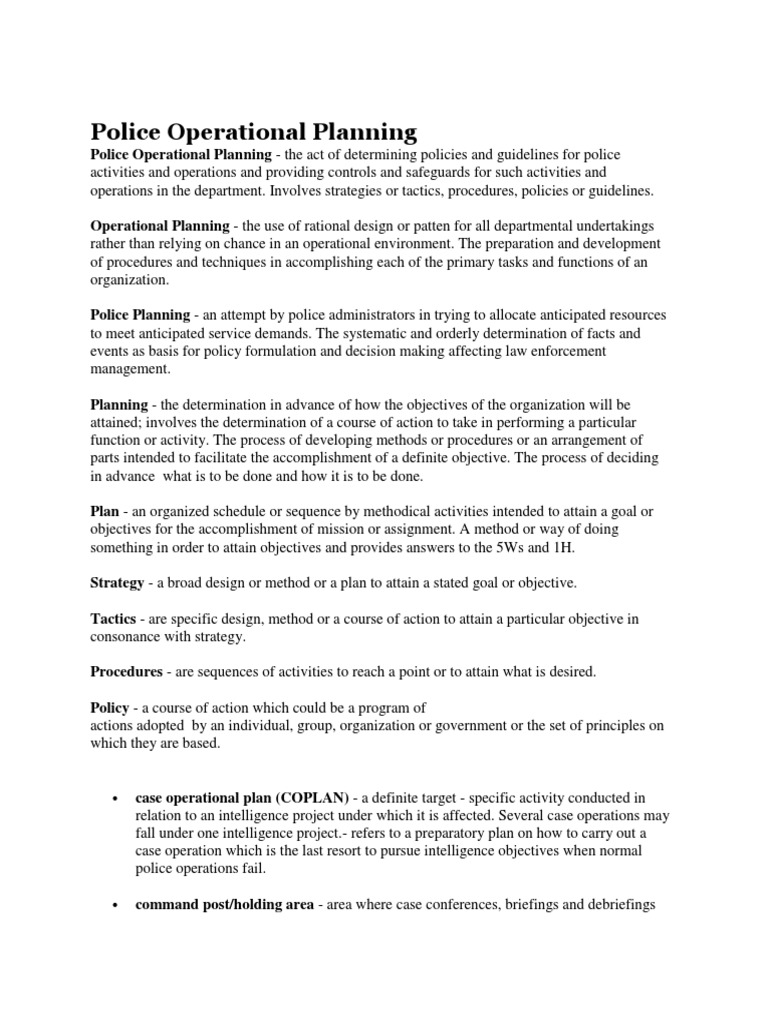 Police Operational Planning Reviewer 1 | Download Free PDF | Goal | Police