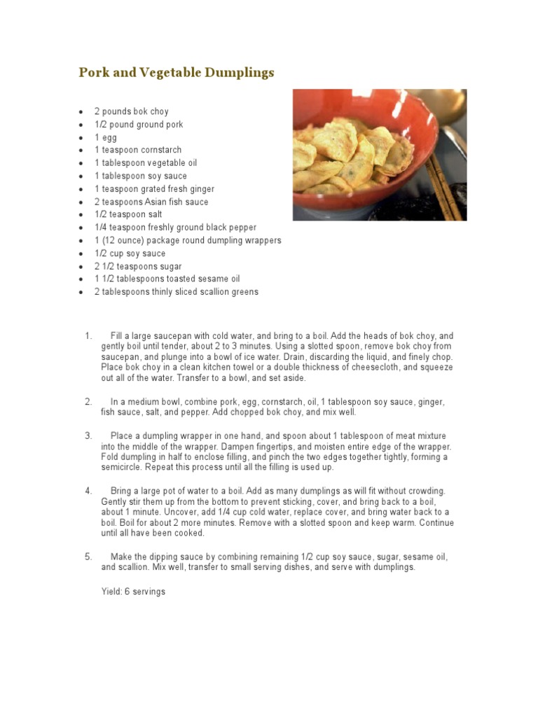 Pork and Vegetable Dumplings | PDF | Dumpling | Teaspoon