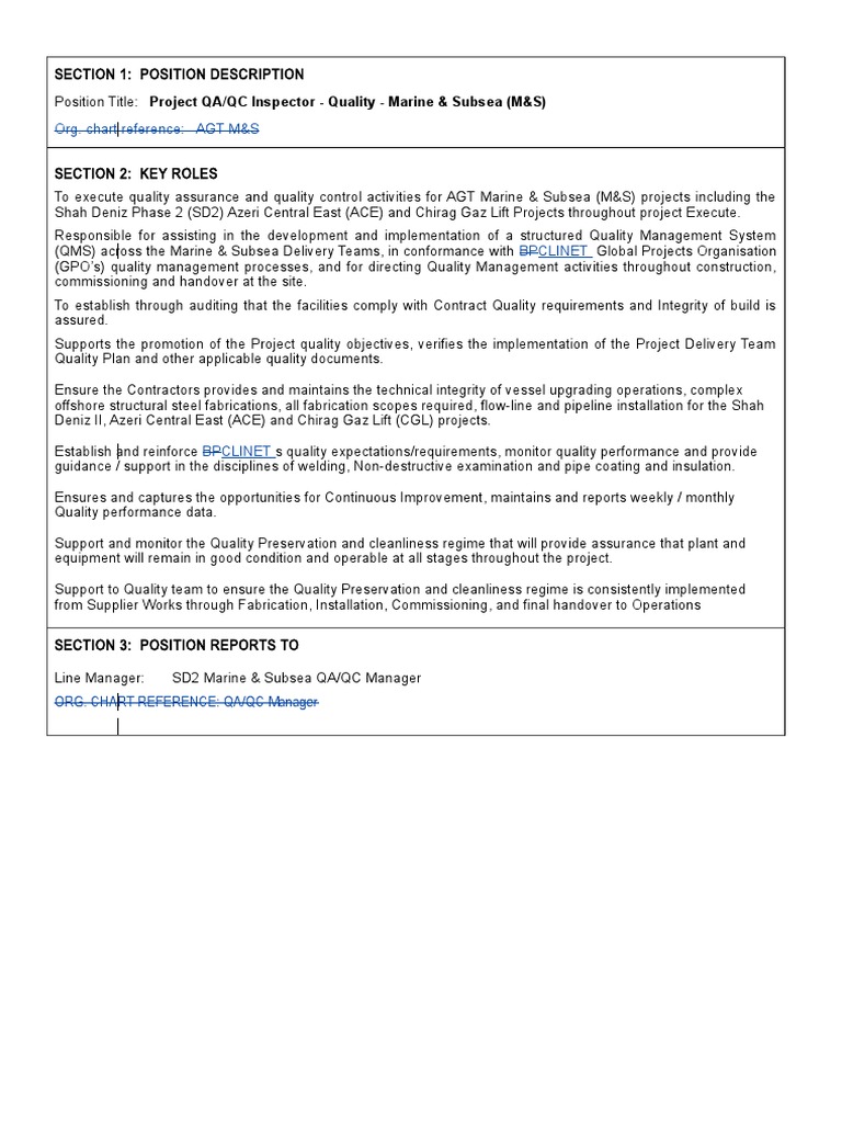 Marine & Subsea QA/QC Inspector | PDF | General Contractor | Audit