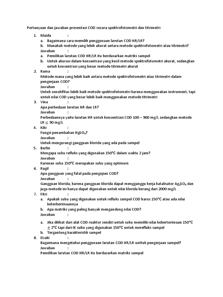 Metode Analisis COD Spektrofotometri dan Titrimetri | PDF
