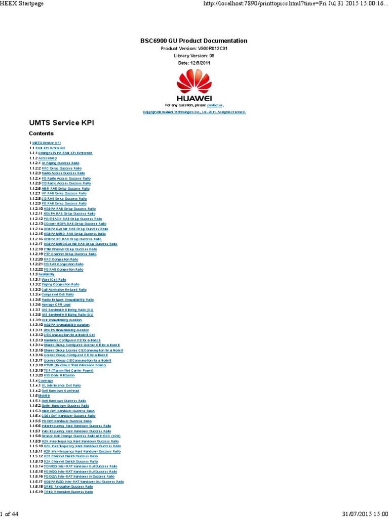 Huawei UMTS Service KPI PDF | PDF | High Speed Packet Access | Telecommunications Standards