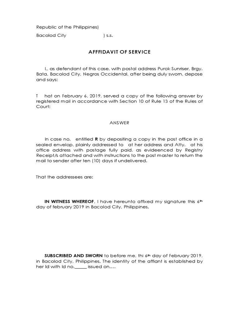 Affidavit of Service | PDF
