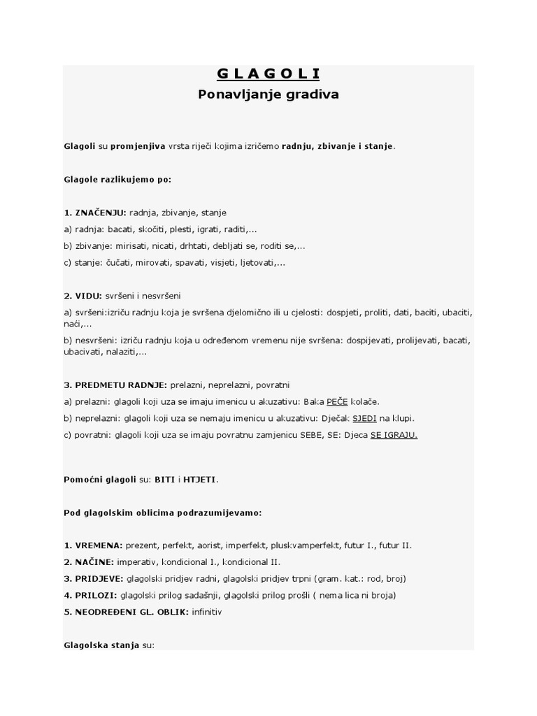 Glagoli I Glagolska Vremena | PDF