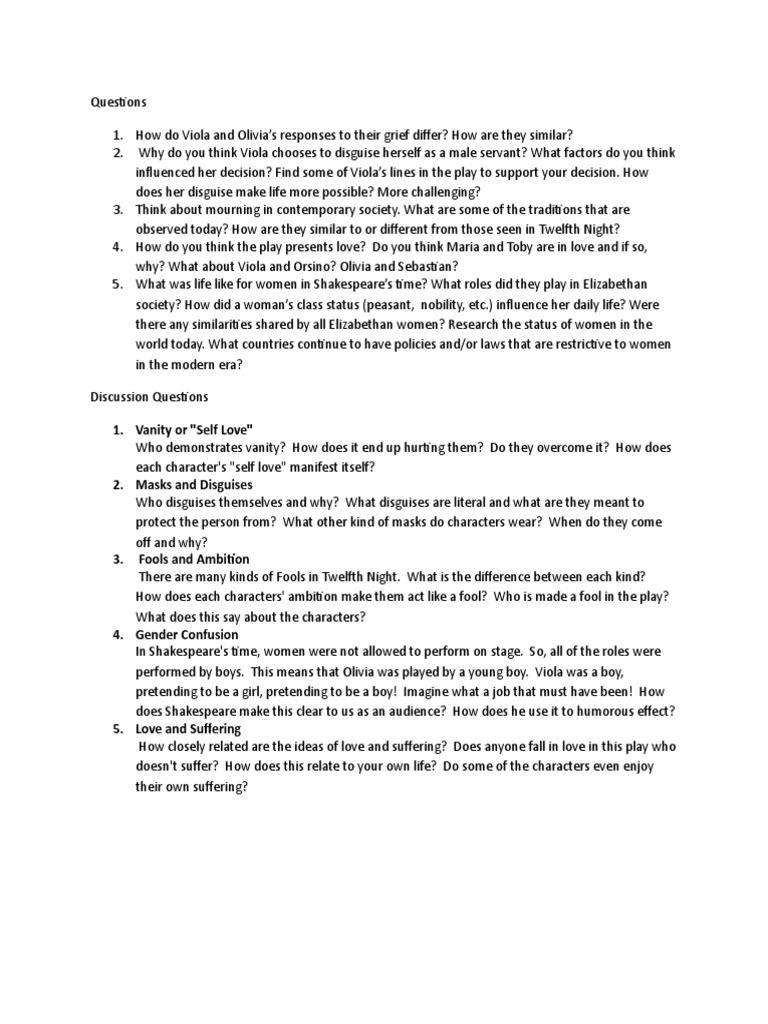 12 Night Questions | PDF | Twelfth Night