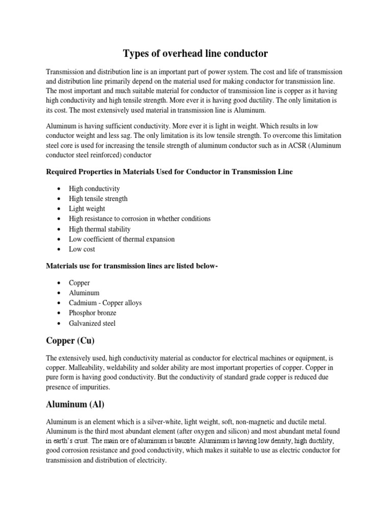 Types of Overhead Line Conductor | PDF | Electrical Conductor ...