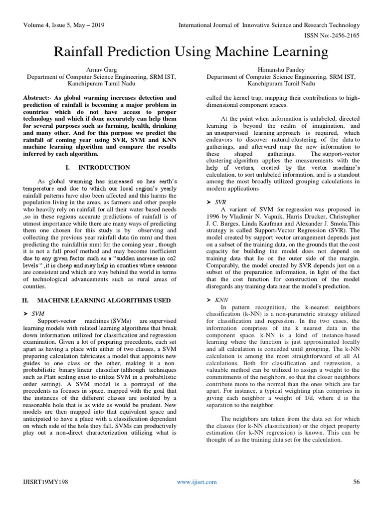 Rainfall Prediction Using Machine Learning | PDF | Support Vector ...