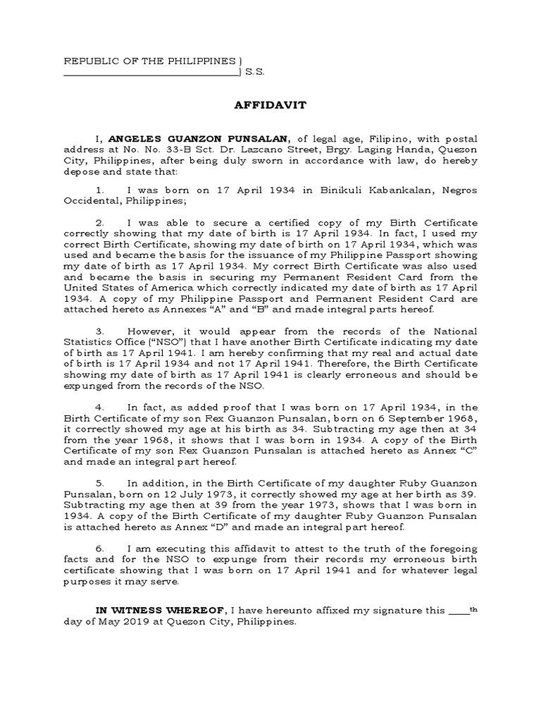 Affidavit of Correct Birth Date | PDF | Birth Certificate | Privacy