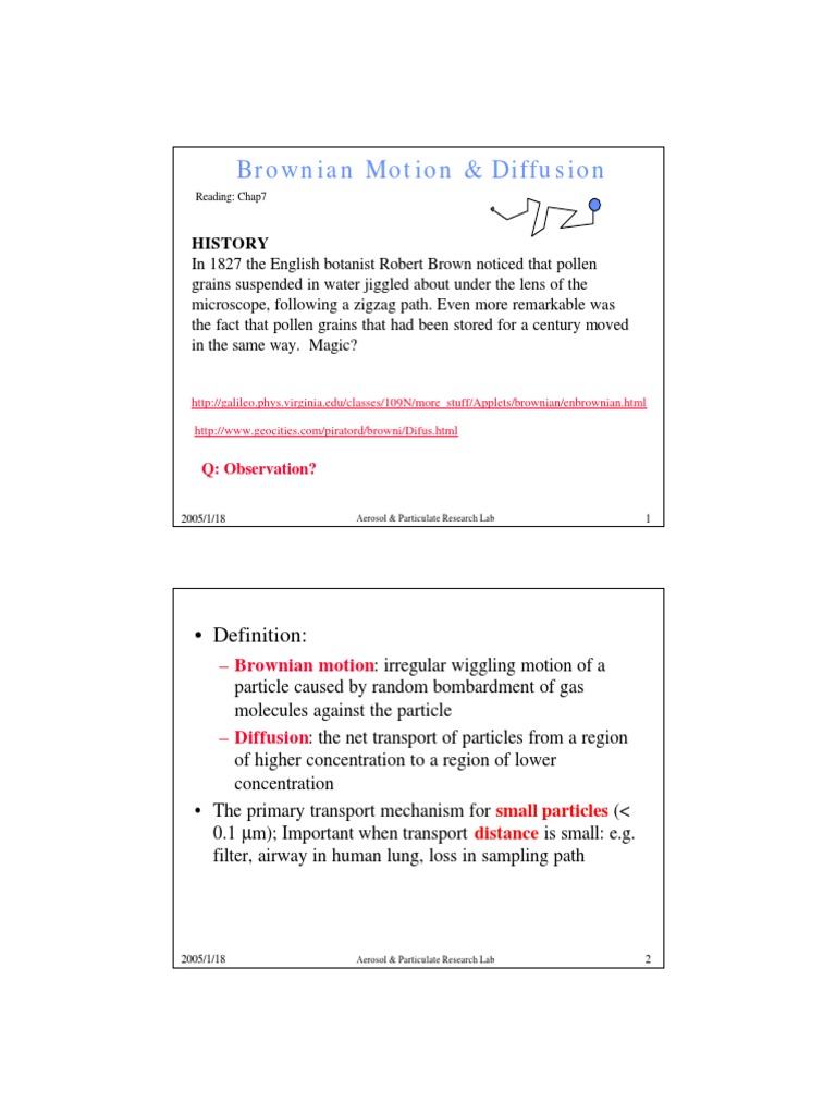 Brownian Motion & Diffusion Guide | PDF | Brownian Motion | Aerosol