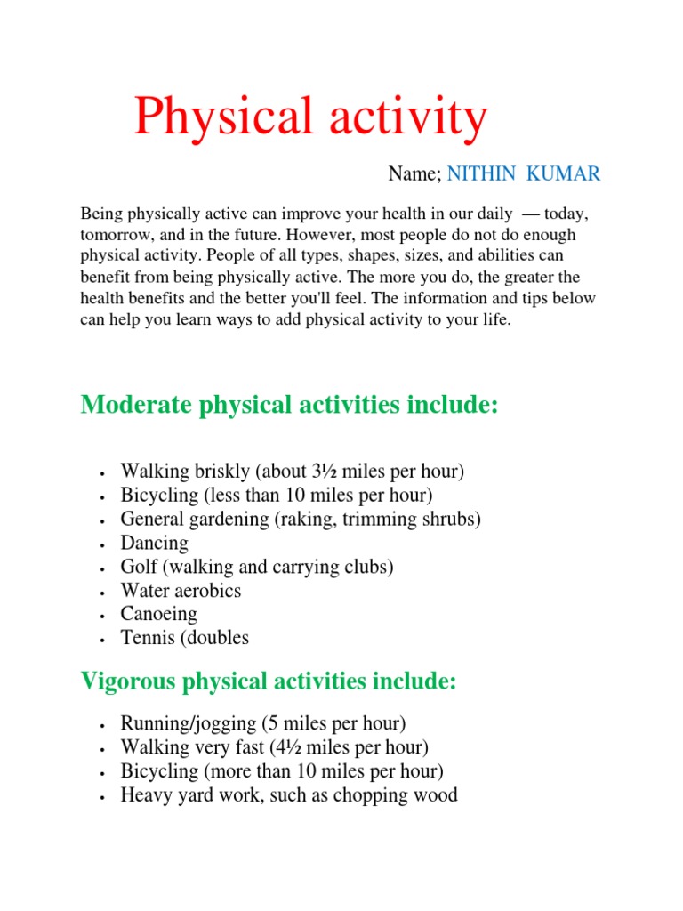 Physical Activity | Aerobic Exercise | Hobbies