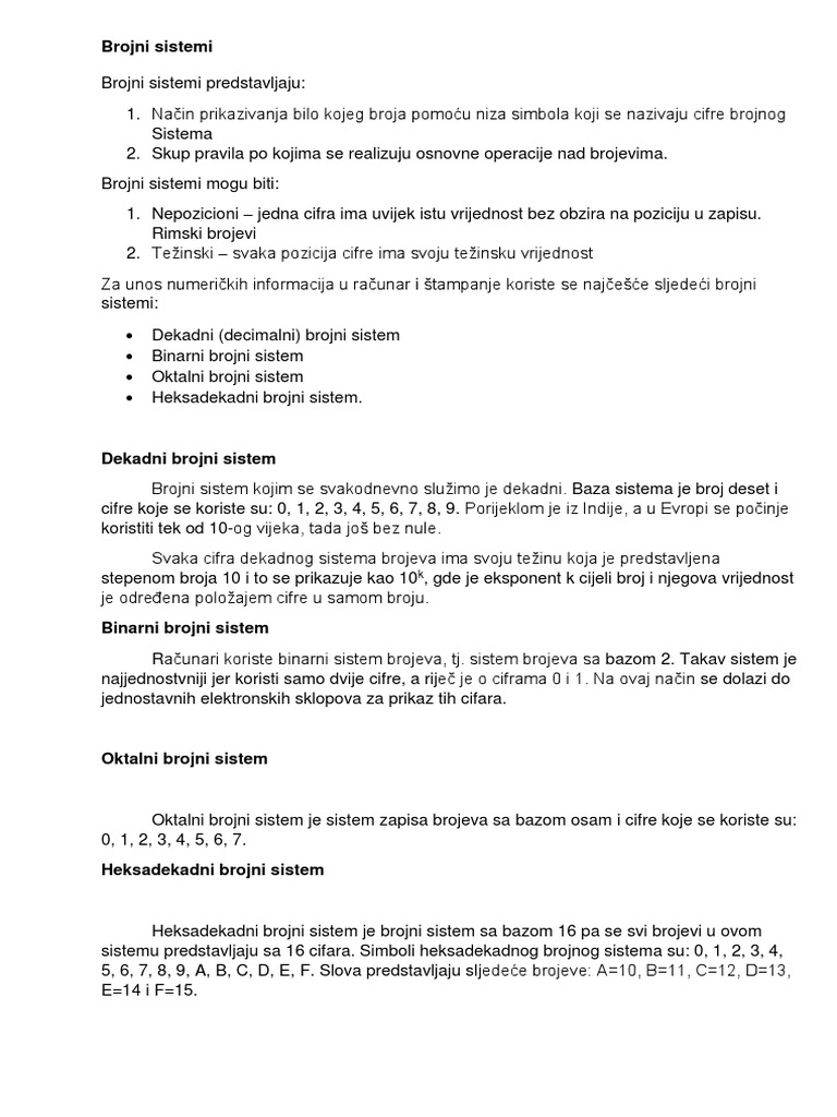 Brojni Sistemi I Kodiranje Informacija | PDF
