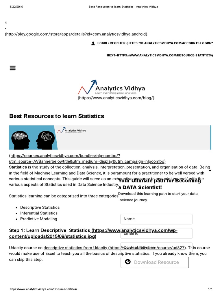 Best Resources To Learn Statistics - Analytics Vidhya | PDF | Data ...