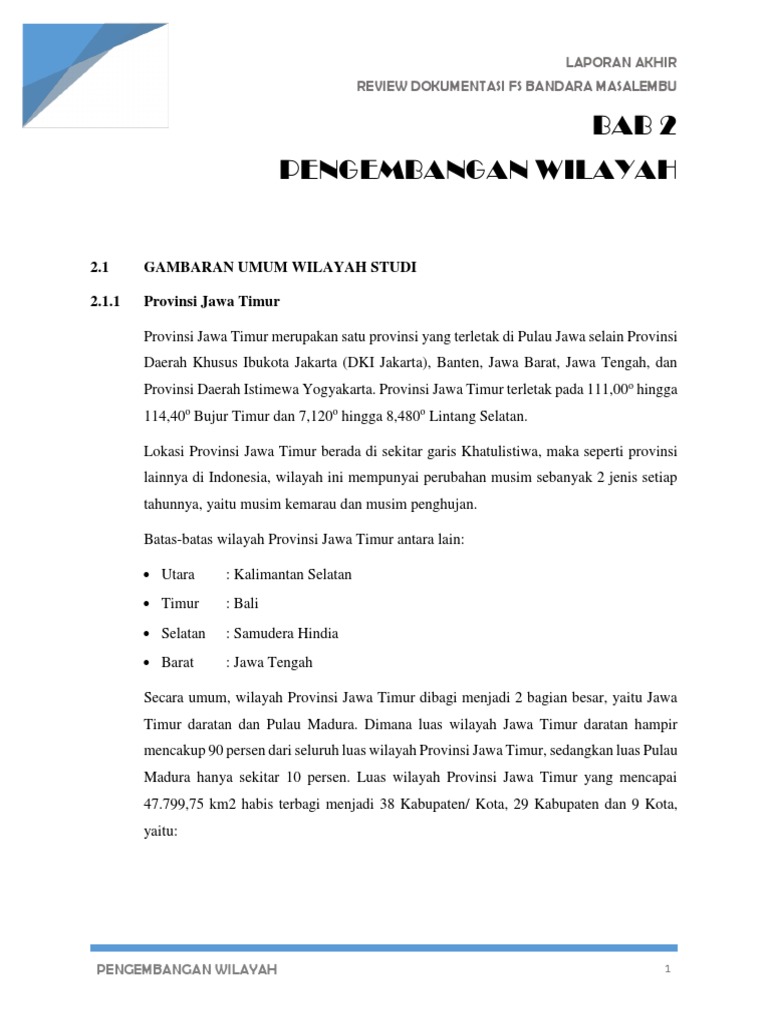Bab 2 Laporan Akhir (Pengembangan Wilayah) | PDF
