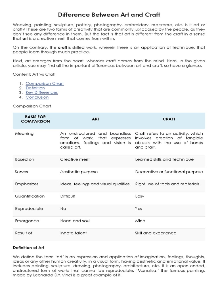Difference Between Art And Craft PDF Crafts Emotions