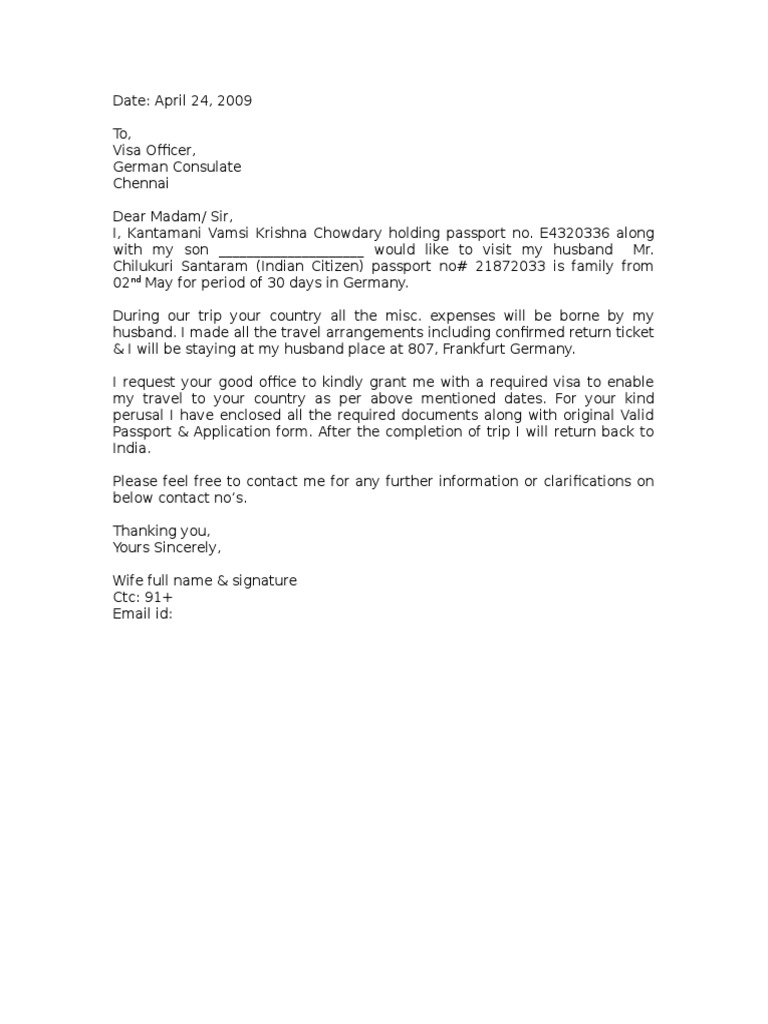 Germany Family Visit Personal Letter | PDF | Law