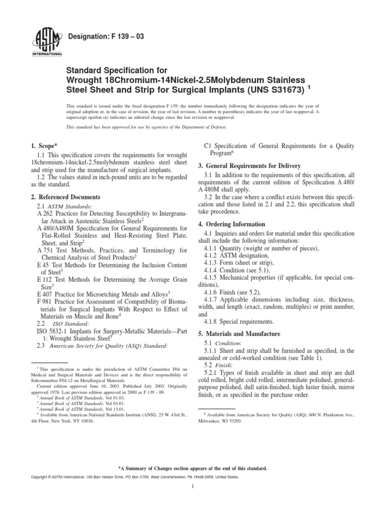 Astm F139 PDF | PDF | Stainless Steel | Steel
