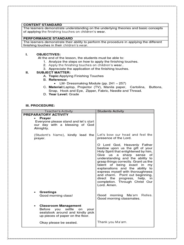 Dressmaking Lesson Plan | PDF | God