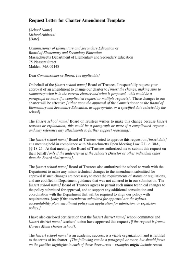 Amendment Request Letter | PDF | Board Of Directors | Government