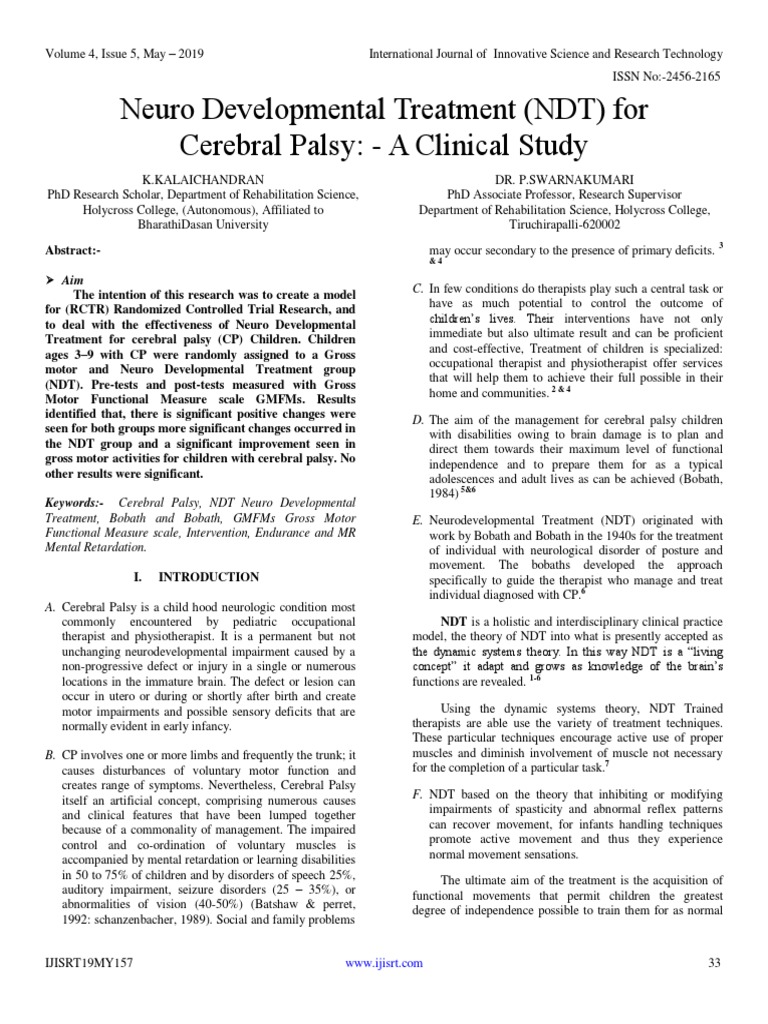 Neuro Developmental Treatment (NDT) For Cerebral Palsy: - A Clinical ...