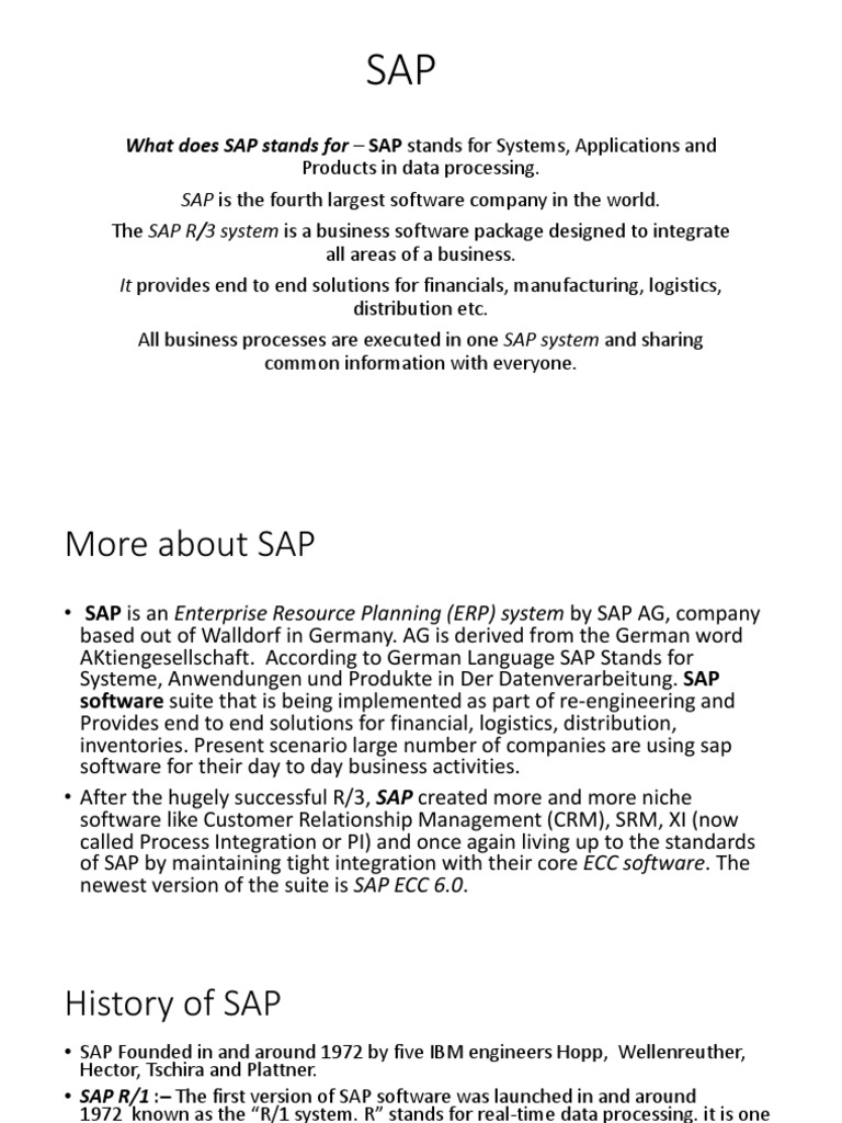 SAP ERP System Overview & Modules | PDF | Enterprise Resource Planning ...