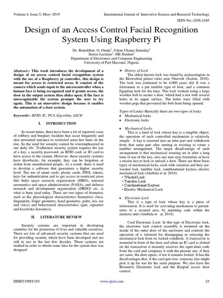 Design of An Access Control Facial Recognition System Using Raspberry ...