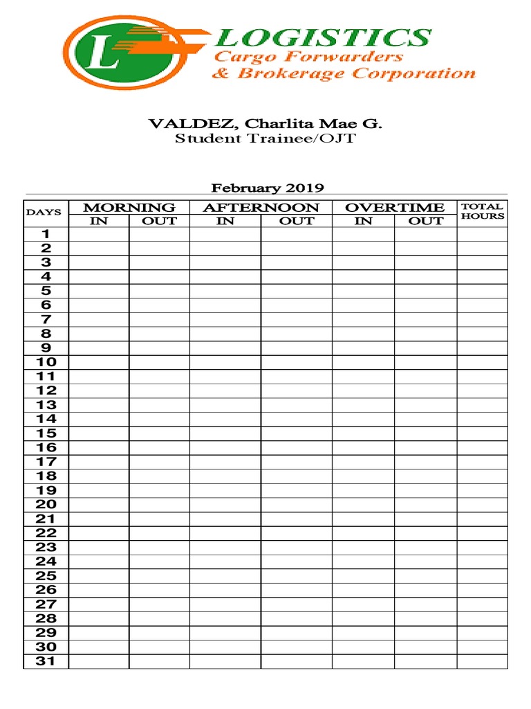 Original Customized OJT Timecard | PDF