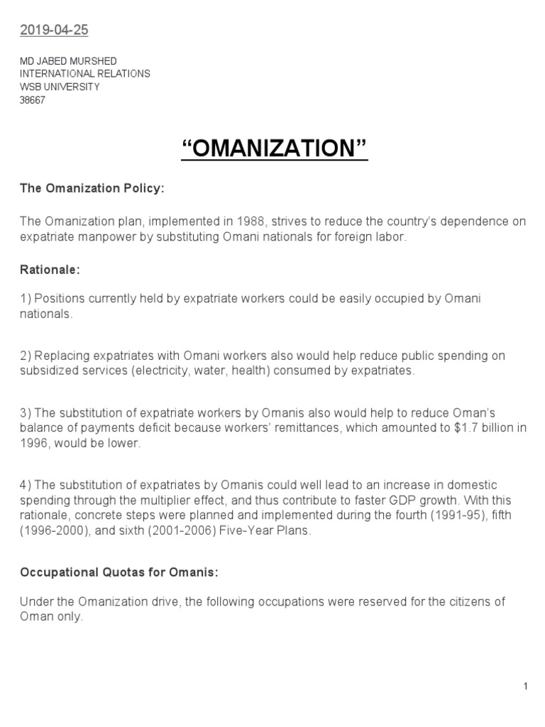 The Omanization Policy | PDF | Immigration | Employment