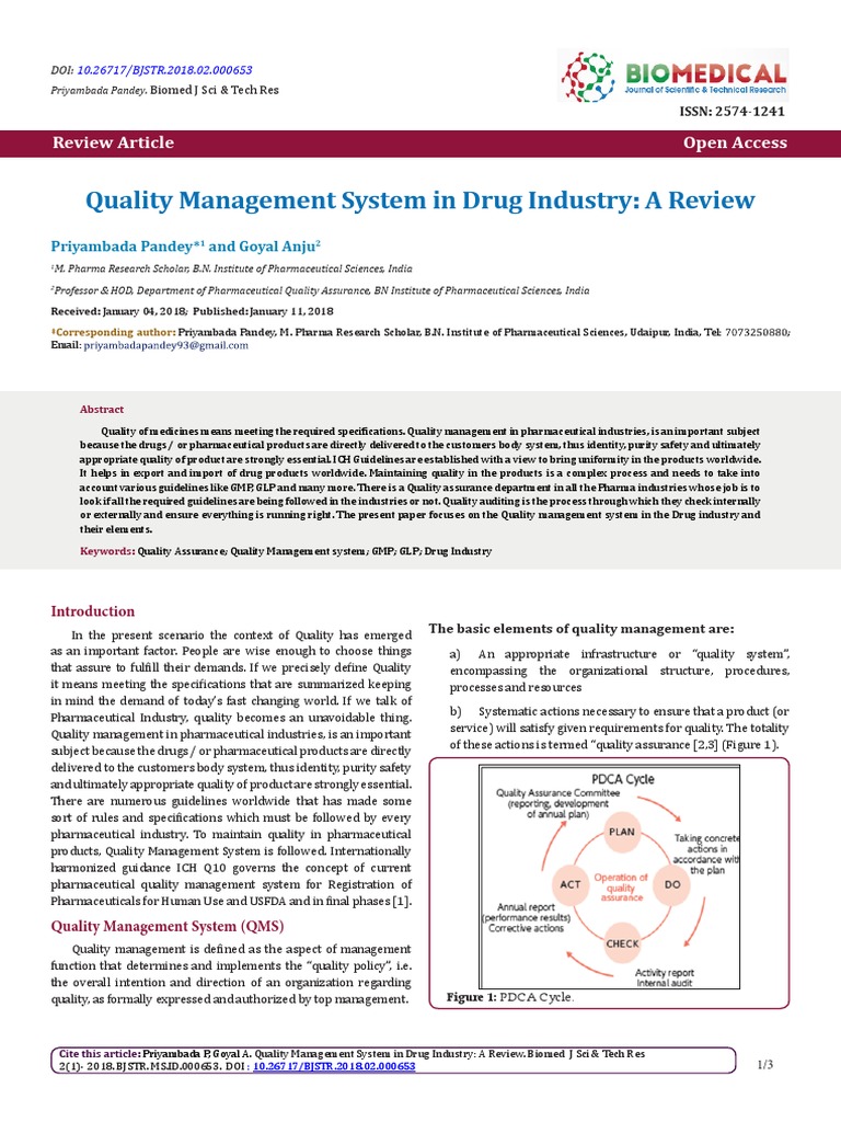 Quality Management System in Drug Industry | PDF | Quality Management ...
