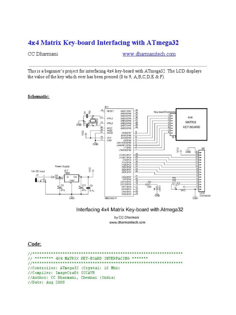 4x4 Matrix Key-Board Interfacing With ATmega32 | PDF | Software | Electronics
