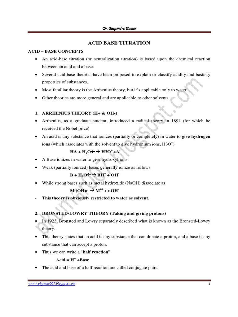 Acid Base Titrations PDF | PDF | Ph | Acid