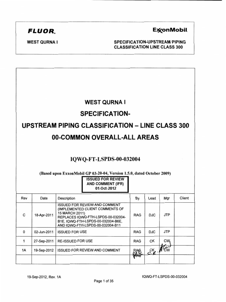 Fluor.: Specification-Upstream Piping Classification - Line Class 300 ...