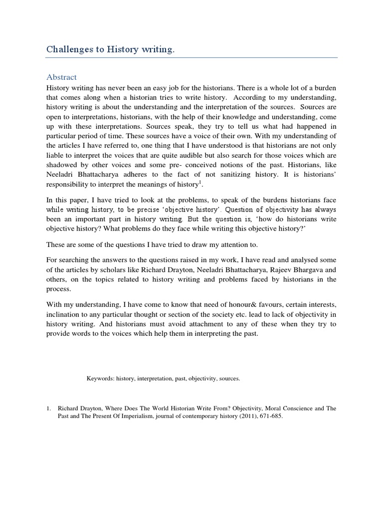 Challenges To History Writing | PDF | Historian | Historiography