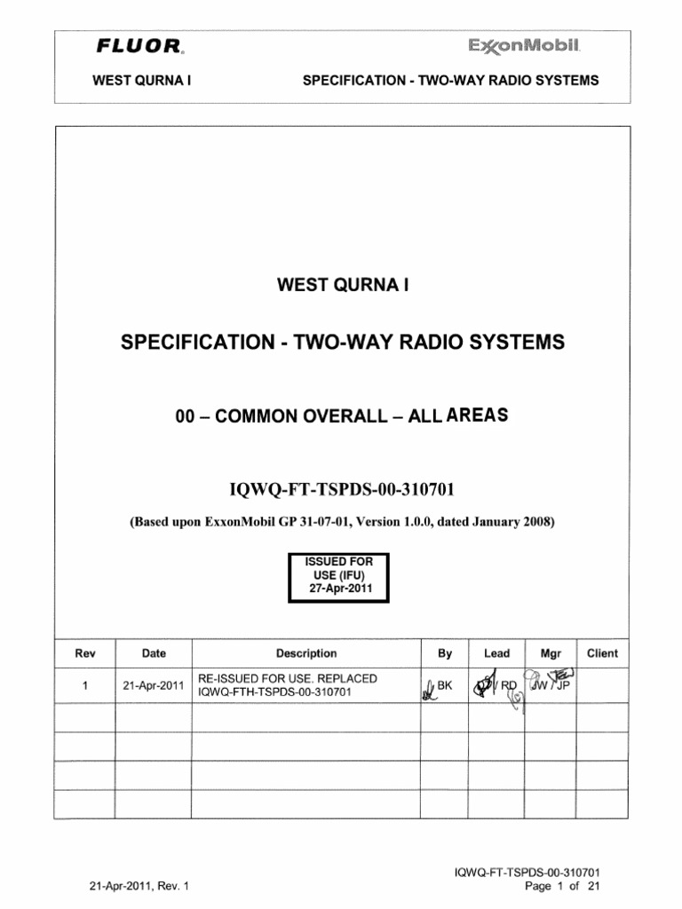 Specification for a Two-Way Radio Communication System for the West ...
