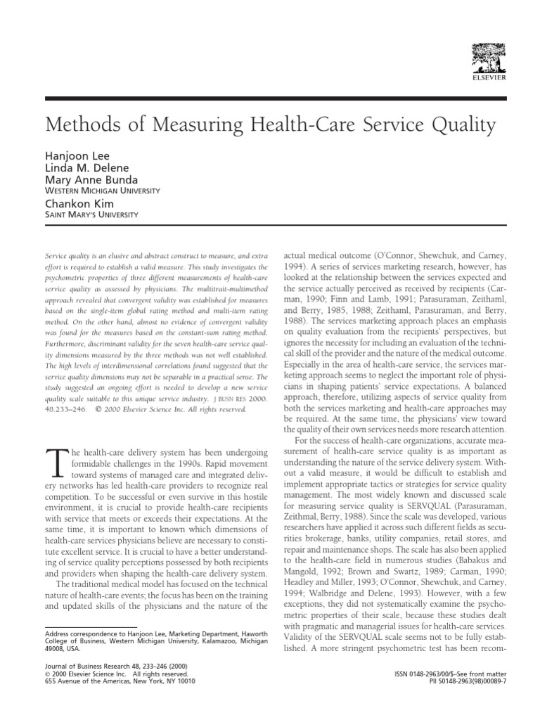 Methods of Measuring Health Care Service Quality | PDF | Factor Analysis | Validity (Statistics)