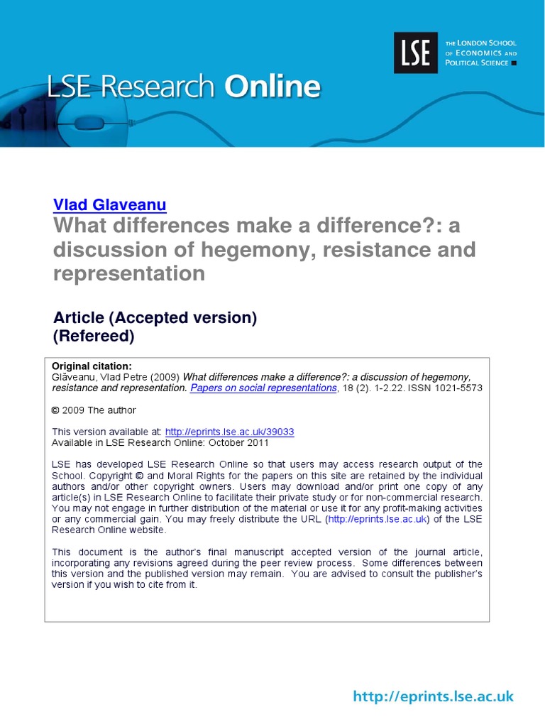 What Differences Make A Difference A Discussion of Hegemony, Resistance and Representation ...