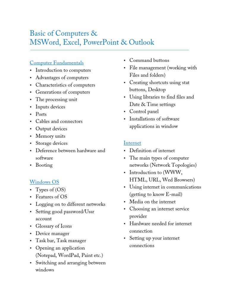 Basic of Computer & MSOffice Syllabus | PDF | World Wide Web | Internet ... Basic of Computer & MSOffice Syllabus | PDF | World Wide Web | Internet ...