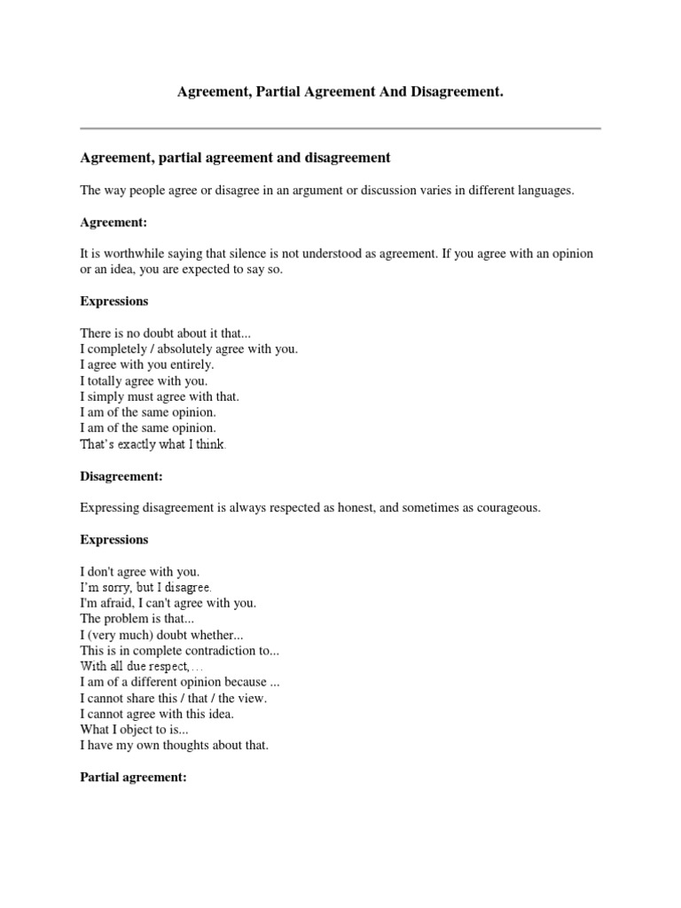 Agreement, Partial Agreement and Disagreement | PDF
