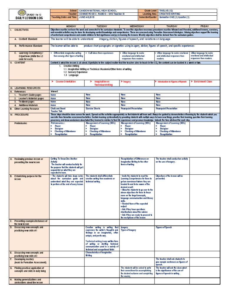 1.Wk1 Creative Writing | PDF | Teachers | Learning