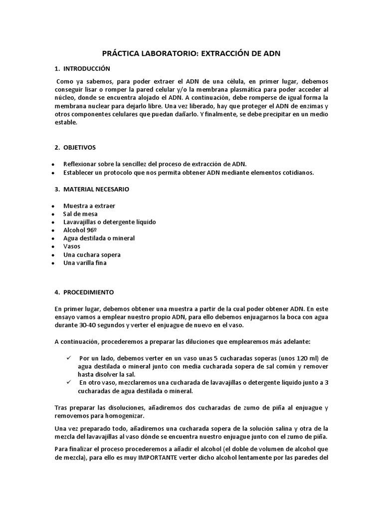 Práctica Extracción de Adn | PDF | Adn | Biología Celular)