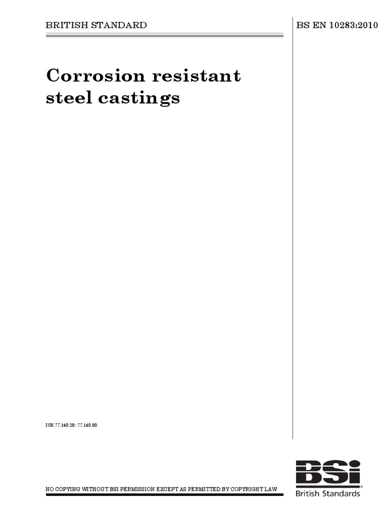 BS EN 10283-2010 耐腐蚀钢铸件 | PDF | Heat Treating | Annealing (Metallurgy)
