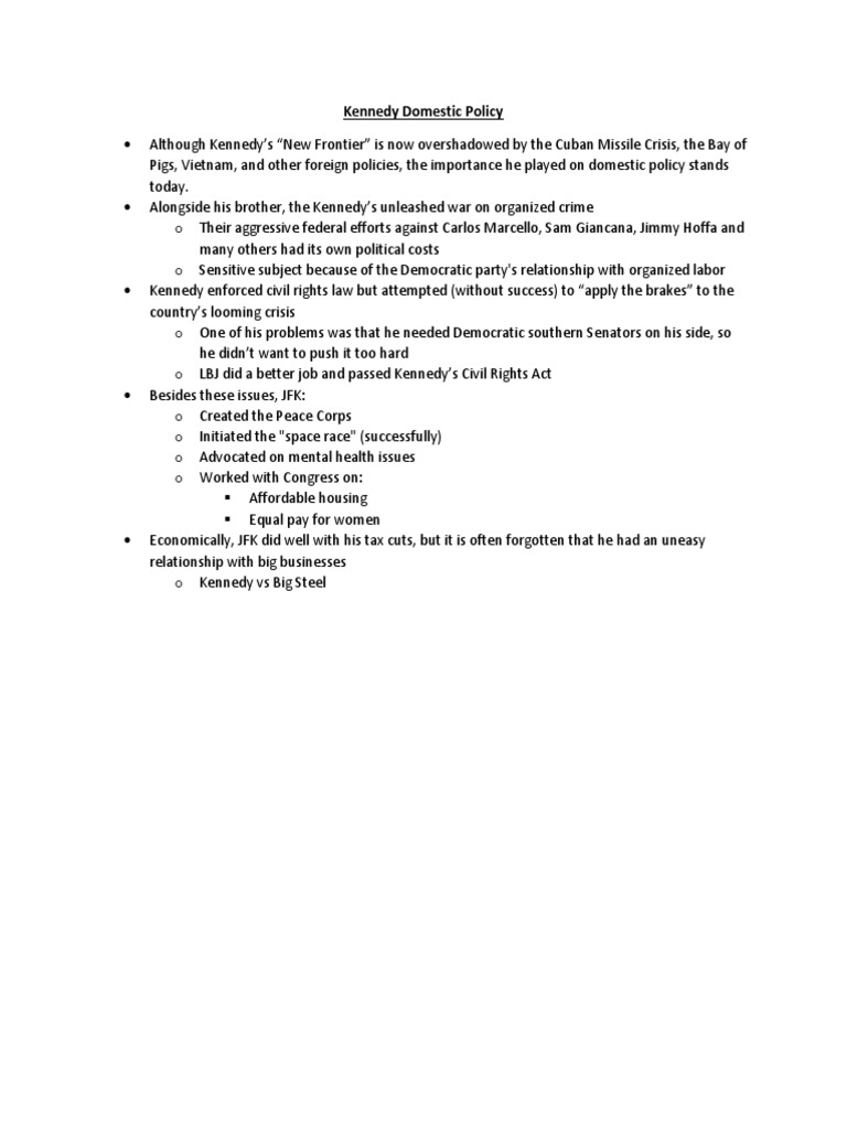Kennedy's Impact on Domestic Policy | PDF