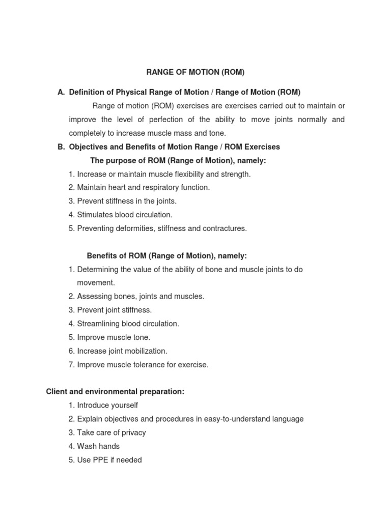 Range of Motion (Rom) A. Definition of Physical Range of Motion / Range ...