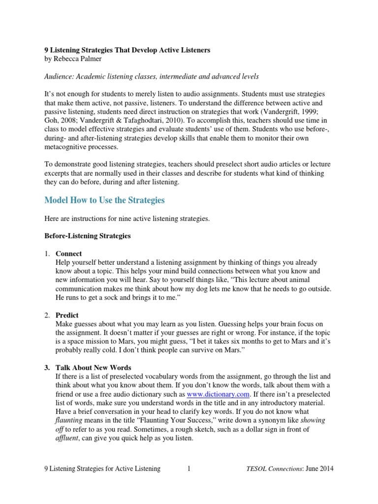 2014-06 - Listening Strategies - Palmer PDF | PDF