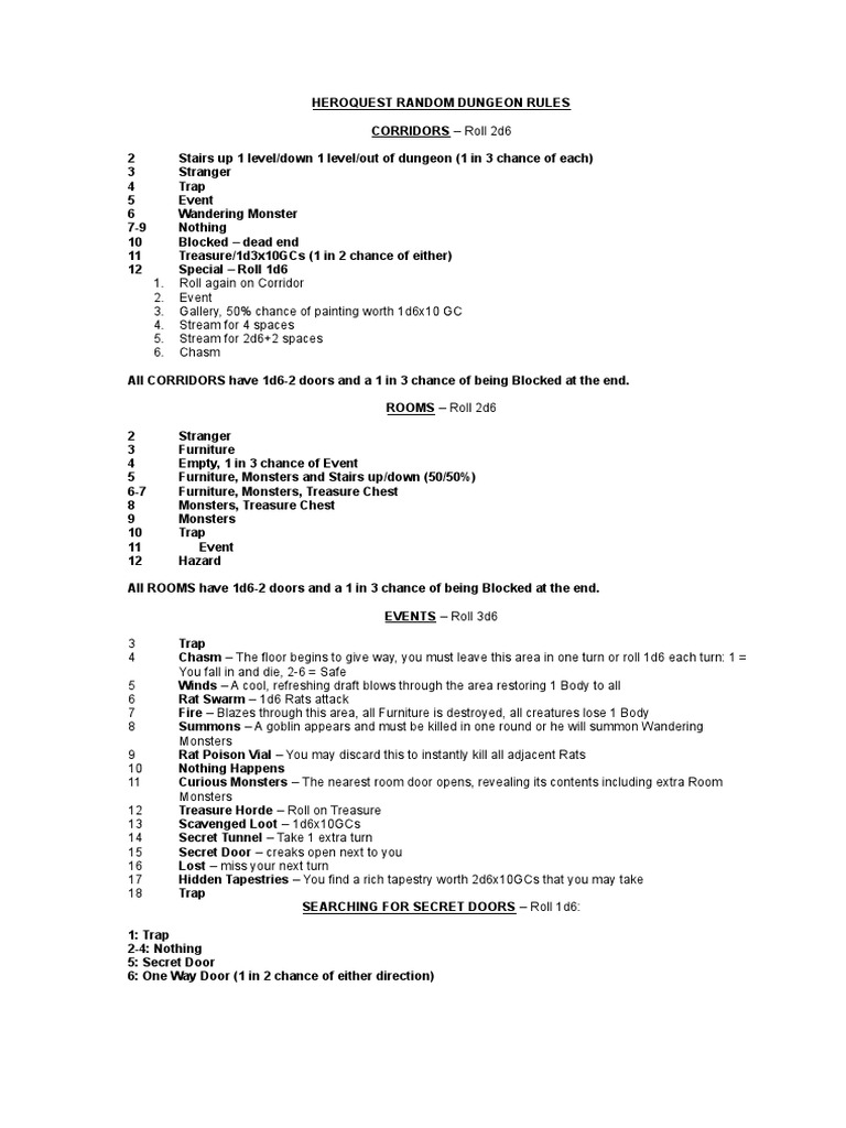 HeroQuest Random Rules | PDF