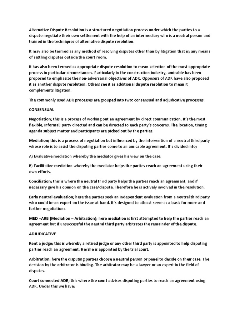 An In-Depth Overview of Alternative Dispute Resolution Processes, Their Advantages and ...