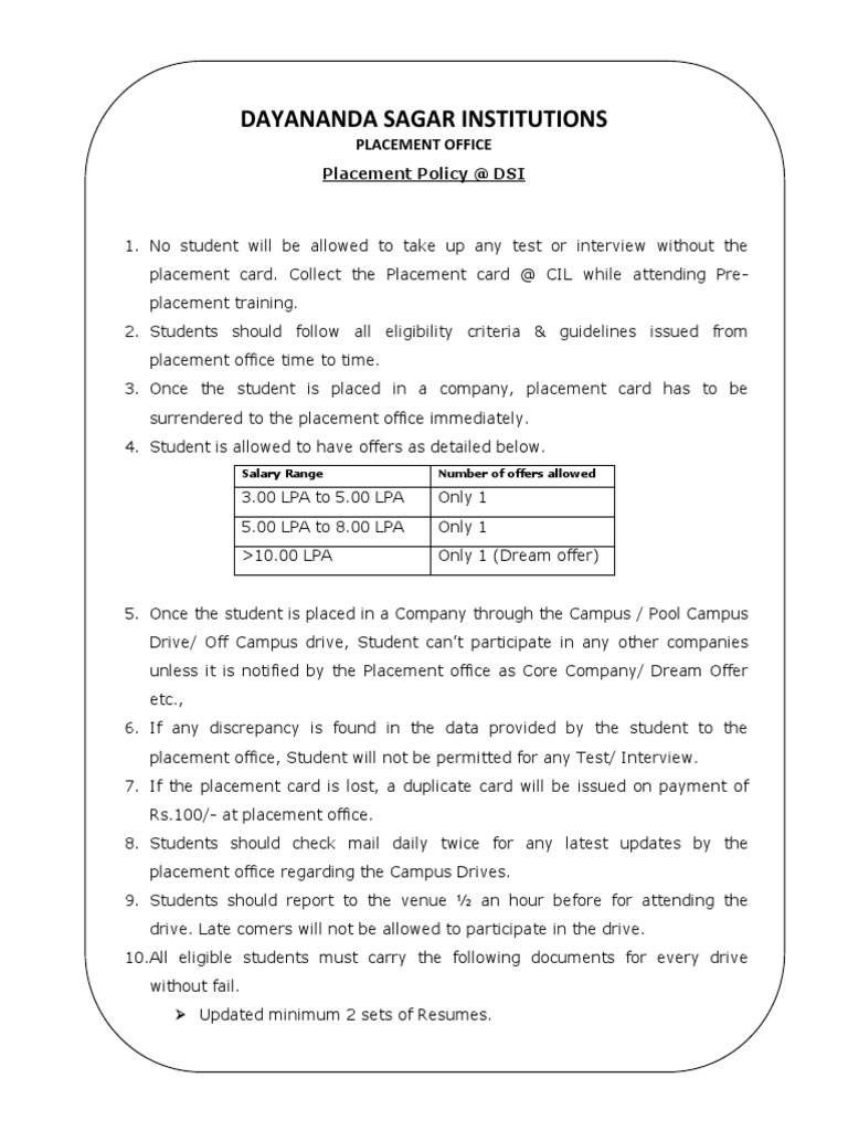 Placement Policy - 2019 PDF | PDF | Business
