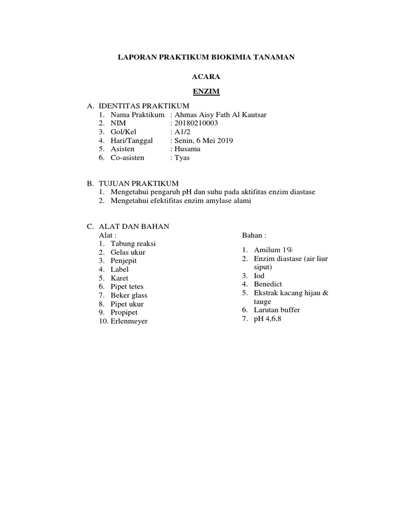 Laporan Praktikum Biokimia Enzim | PDF