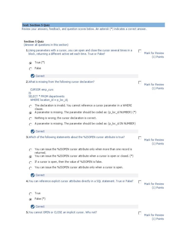 Section 5 Quiz PLSQL | PDF | Pl/Sql | Control Flow