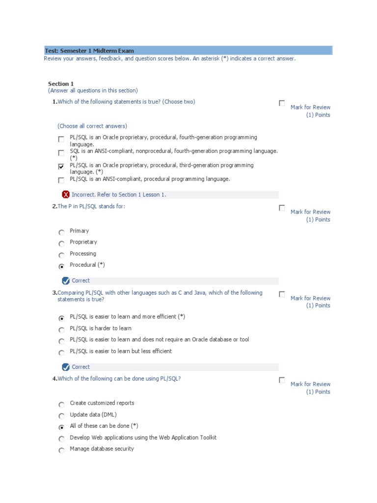 Semester 1 Midterm Exam PLSQL | PDF | Control Flow | Pl/Sql