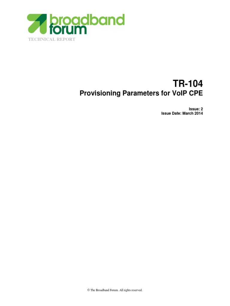 TR 104 PDF | PDF | Session Initiation Protocol | Customer Premises ...