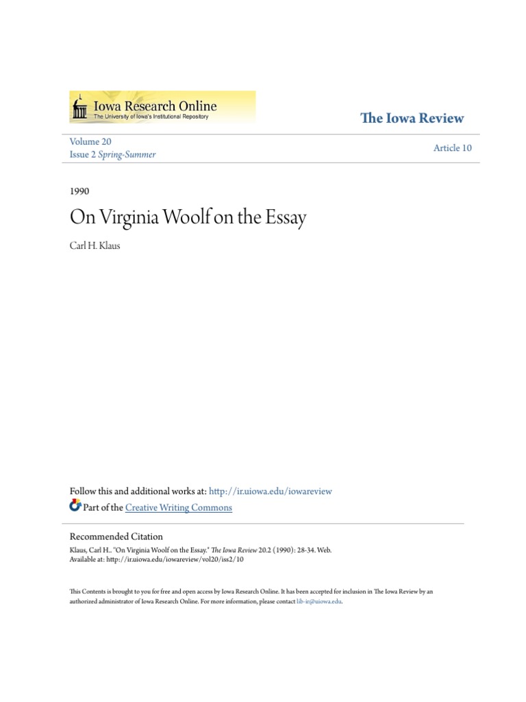 Virginia Woolf On The Essay | PDF | Virginia Woolf | Essays